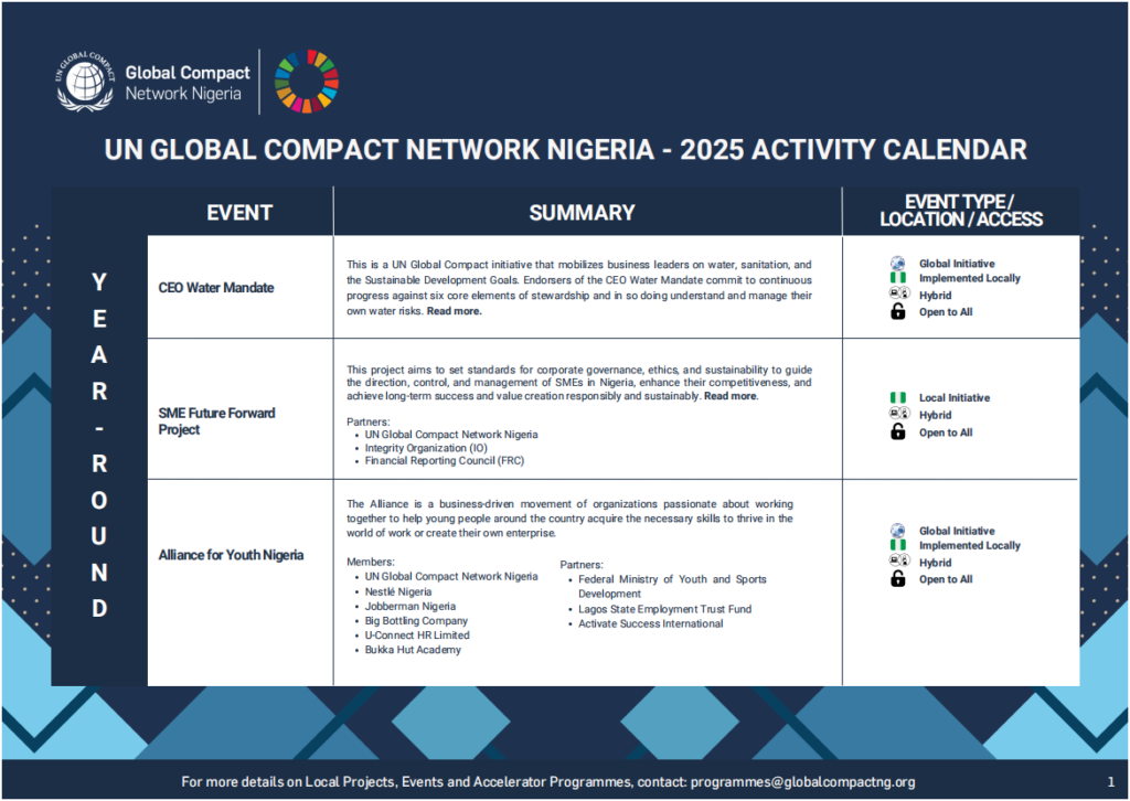 UN Global Compact Network Nigeria – 2025 Activity Calendar – UN Global Compact Network Nigeria
